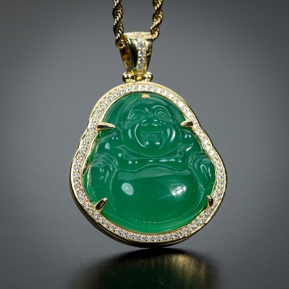 No Brand | Accessories | Gold Green Jade Buddha Pendant Rope Chain ...